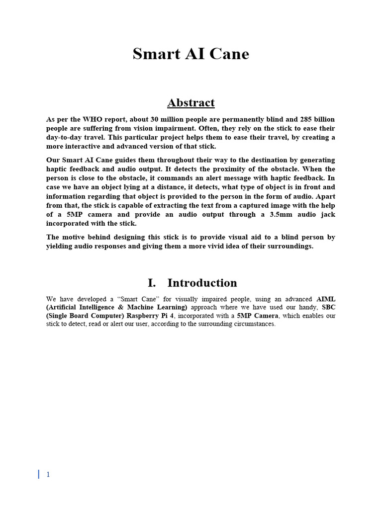 Smart AI Cane Project | PDF | Artificial Intelligence | Intelligence (AI) & Semantics