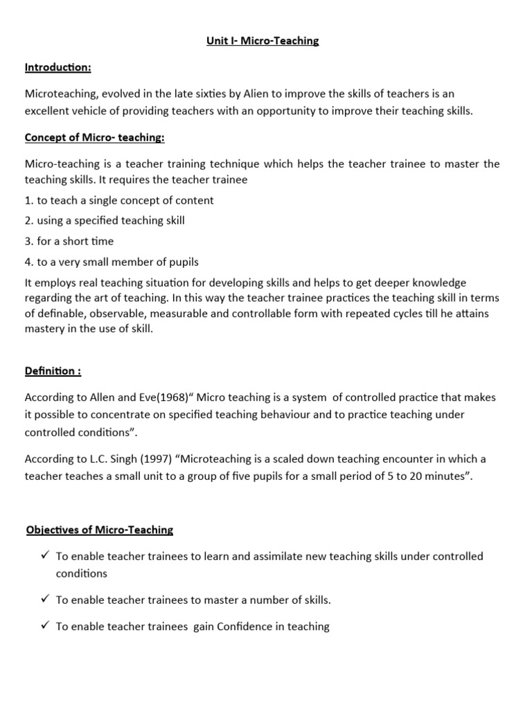 Micro - Teaching Notes | PDF | Teachers | Learning