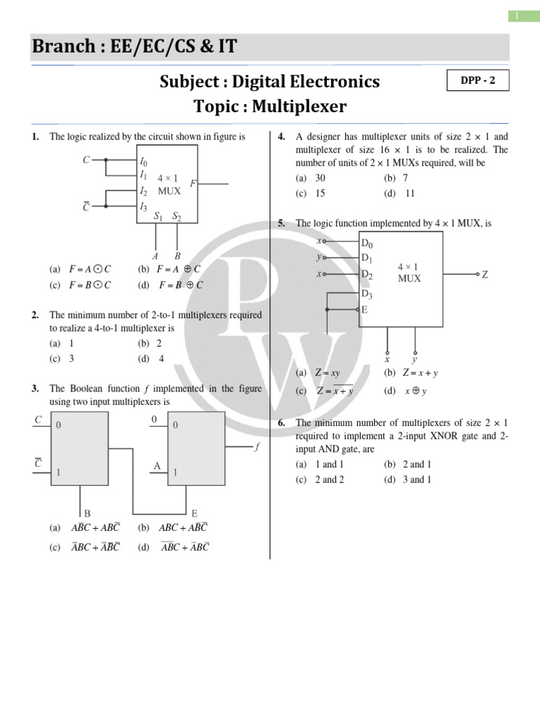 Combinational Circuit - DPP 02 - Parakram Gate-2024 Electrical Weekday (English) | PDF ...