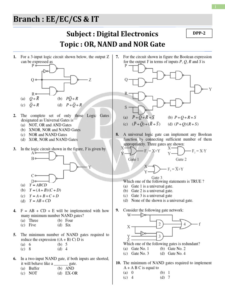 LOGIC GATE - DPP-02 - Parakram GATE-2024 Electrical Weekday (English) | PDF | Logic Gate ...