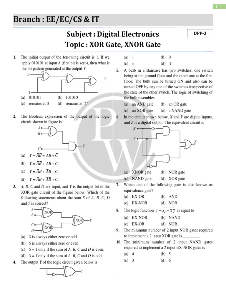 LOGIC GATE - DPP-03 - Parakram GATE-2024 Electrical Weekday (English) | PDF | Logic Gate ...