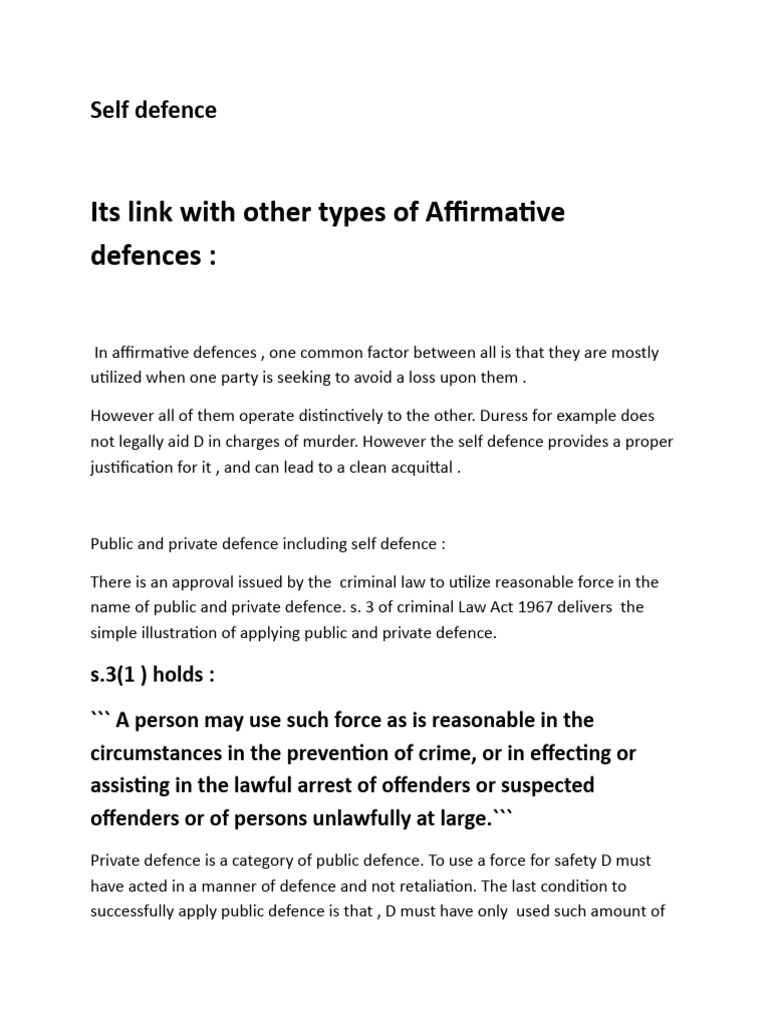SELF DEFENCE (Criminal Law) | PDF | Crimes | Crime & Violence