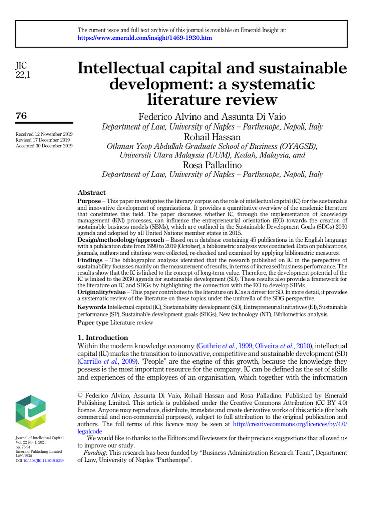 Alvino Et Al. - 2021 - Intellectual Capital and Sustainable Development A Systematic Literature ...