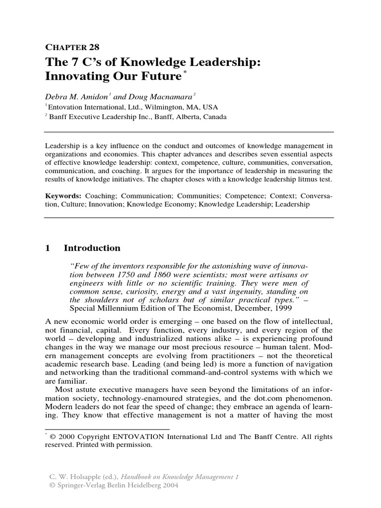 Amidon, Macnamara - 2004 - The 7 C's of Knowledge Leadership Innovating Our Future | PDF ...