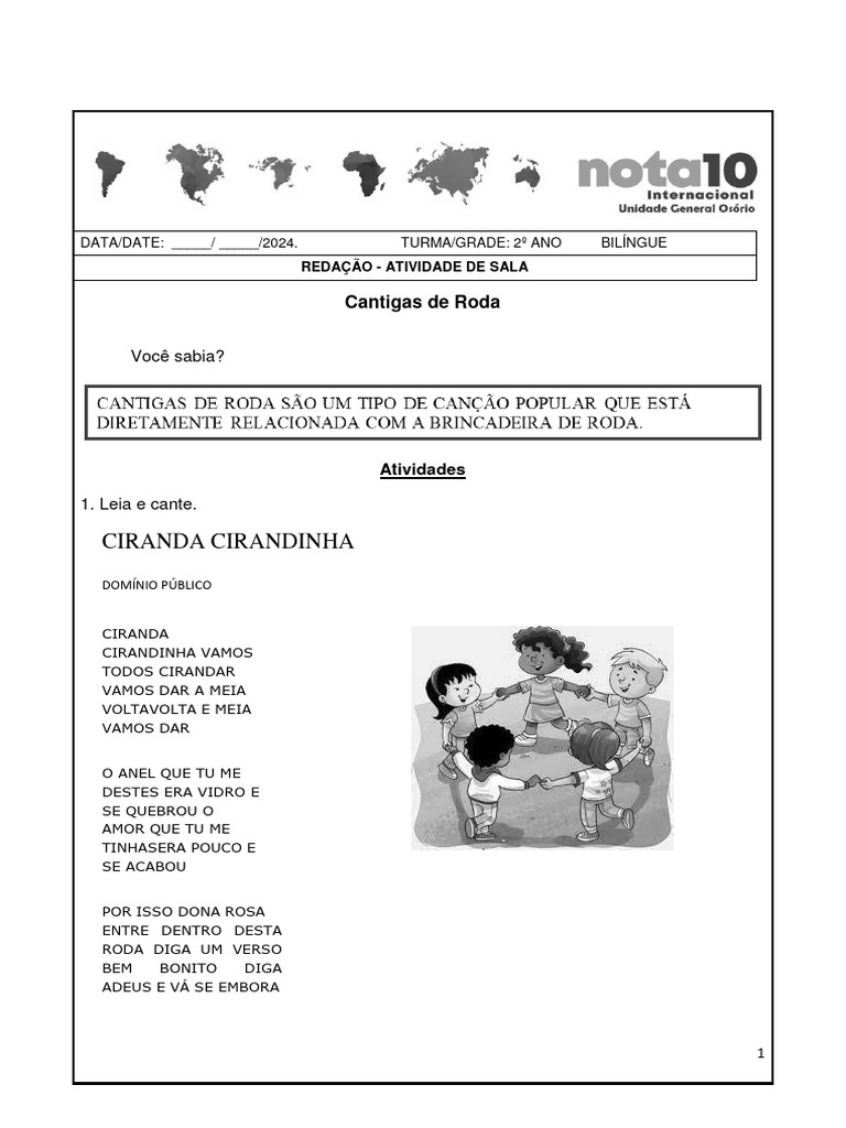 Atividades com Ciranda Cirandinha | PDF | Artes Linguísticas e ...