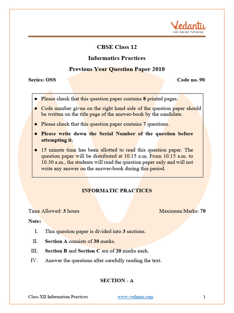 Class 12 Informatics Practices Paper Pdf Computer Programming