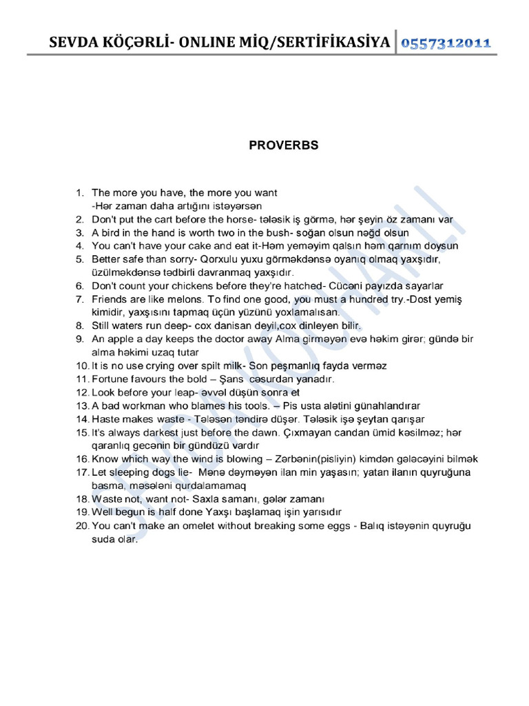 Grade 9 Proverbs, Idioms | PDF
