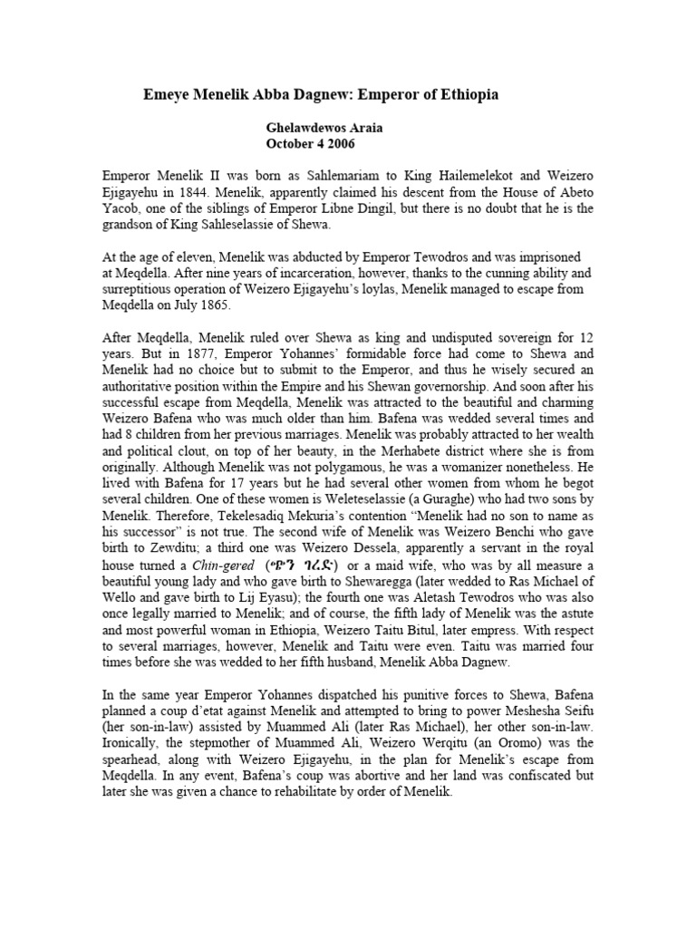 Menelik II: Emperor of Ethiopia's Legacy | PDF | Ethiopia