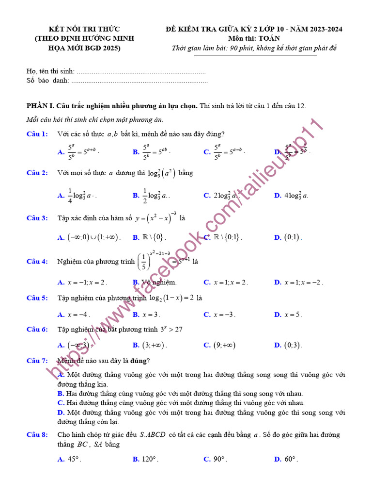 114. ĐỀ ÔN TẬP GK2 - TOÁN 11 - KNTT (Soạn theo minh họa BGD 2025 | PDF