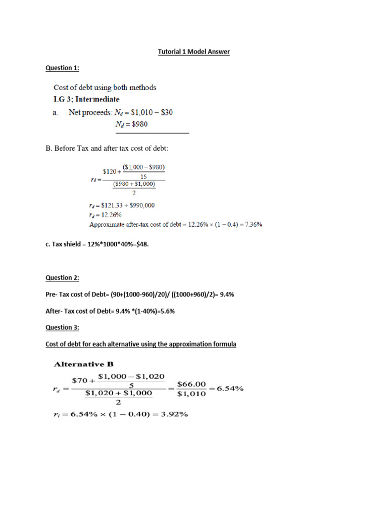 Cost of Debt Analysis Tutorial | PDF | Teaching Methods & Materials ...