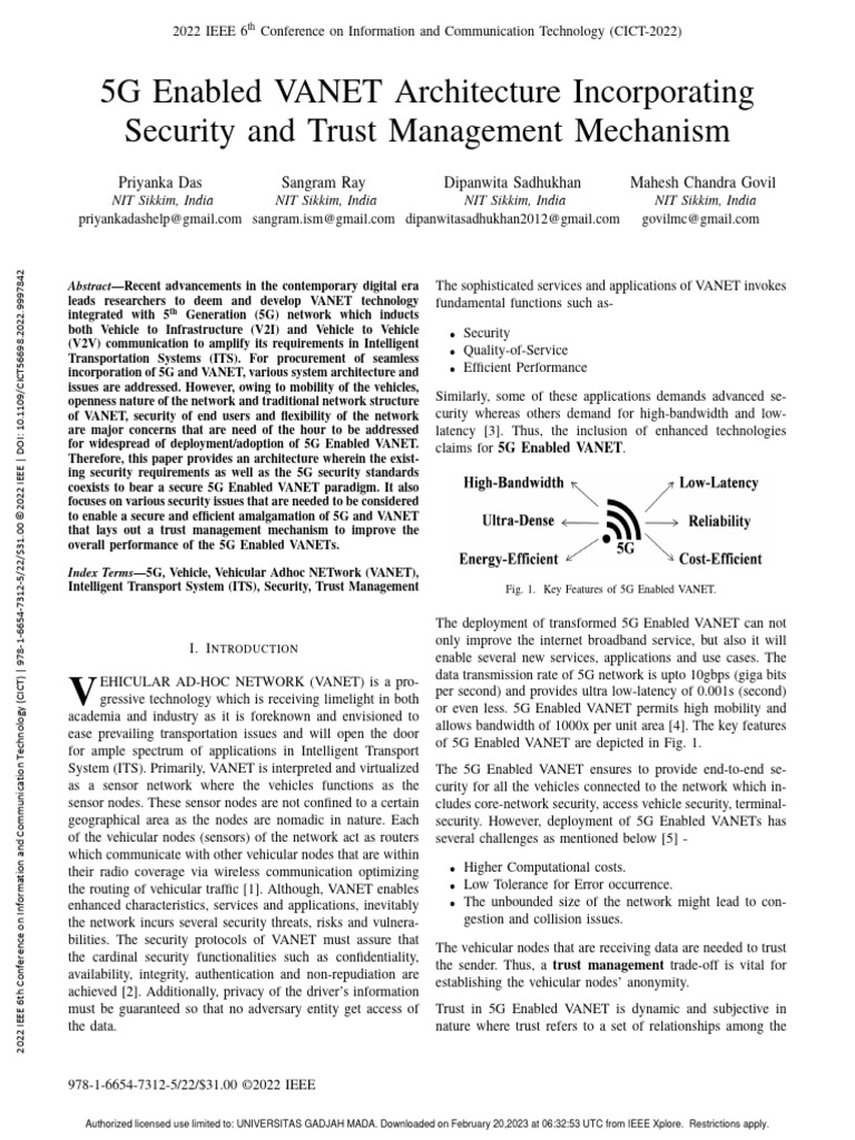 5G Enabled VANET Architecture Incorporating Security and Trust Management Mechanism | PDF ...