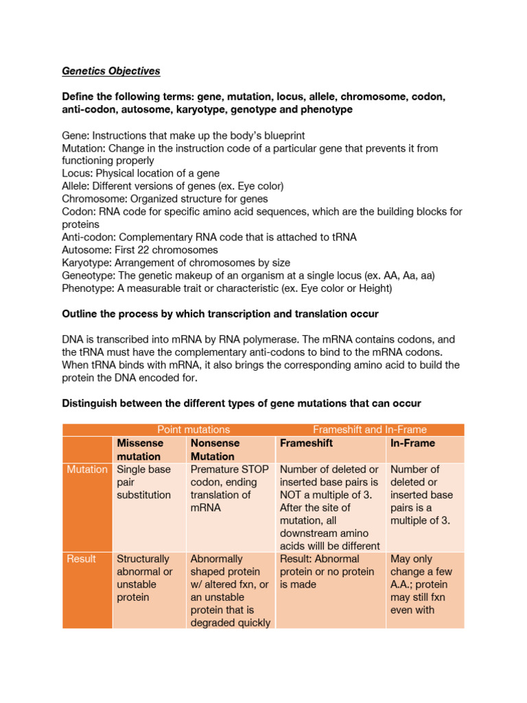 Genetics Objectives | PDF | Dominance (Genetics) | Gene