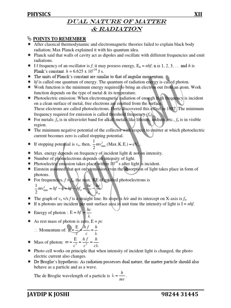 Standard 12 Physics Notes | PDF | Photoelectric Effect ...
