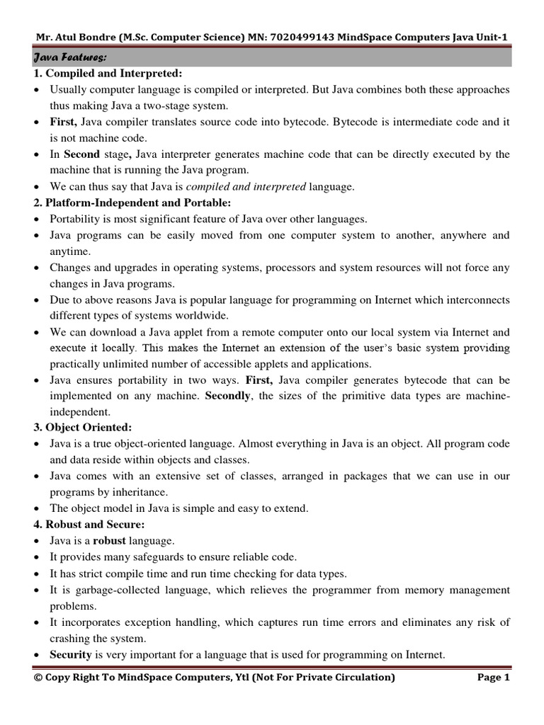 Core Java U - 1-2019 | PDF | Java Virtual Machine | C++