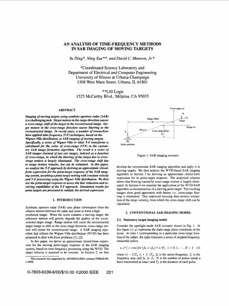 2000 Munson Analysis Time Frequency Methods SAR Moving Targets | PDF | Radar | Fourier Transform
