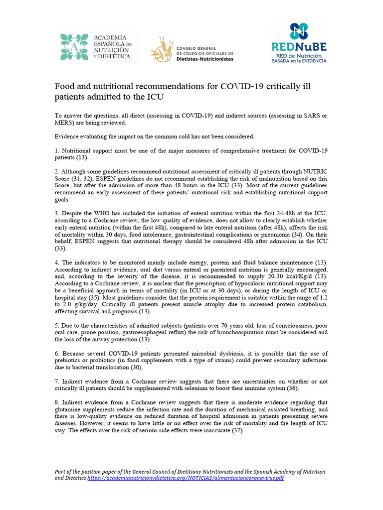 Food and Nutritional Recommendations For Covid 19 Critically Ill ...