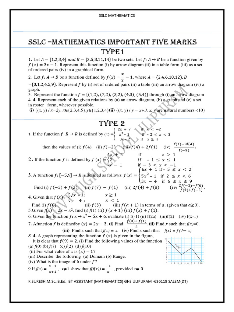 Maths Important 5 Marks | PDF | Function (Mathematics) | Mathematics