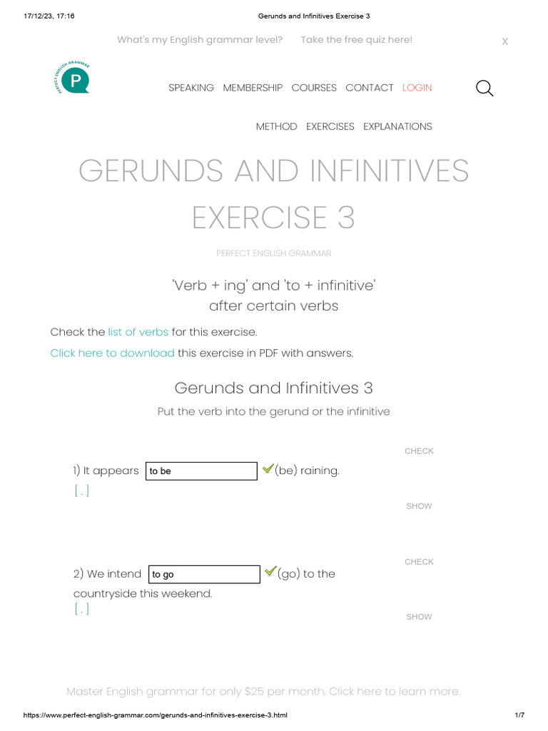 Gerunds and Infinitives Exercise 3 | PDF | English Grammar | Grammar
