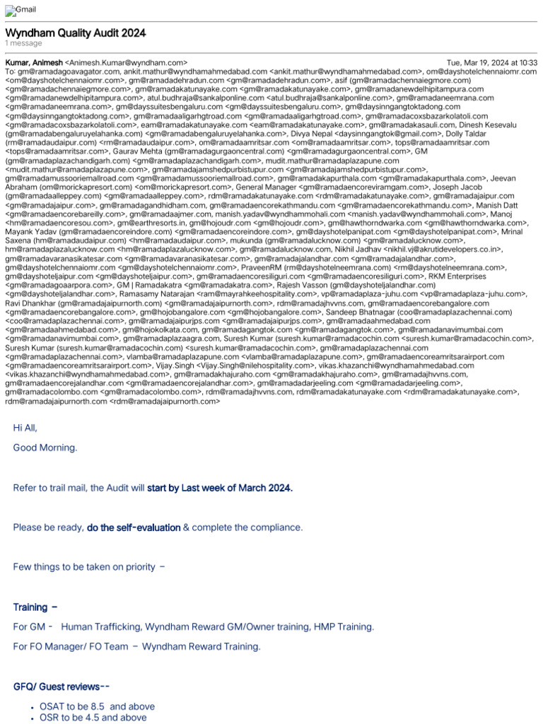 Gmail - Wyndham Quality Audit 2024 | PDF