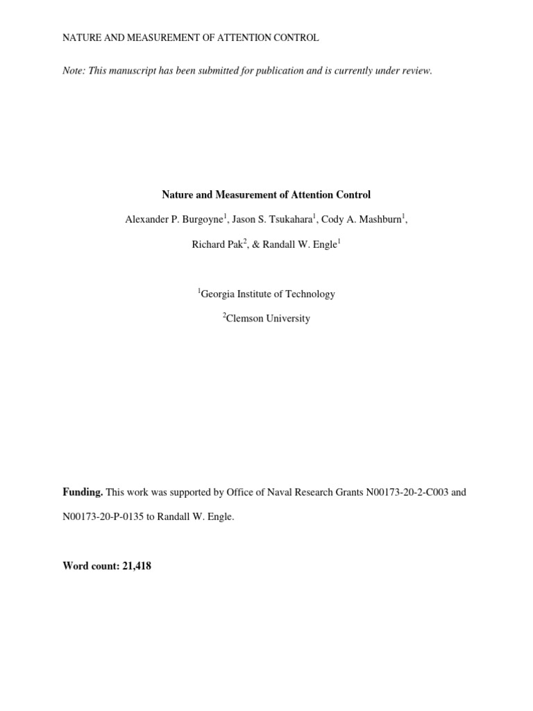 Nature and Measurement of Attention Control | PDF | Attention | Working Memory