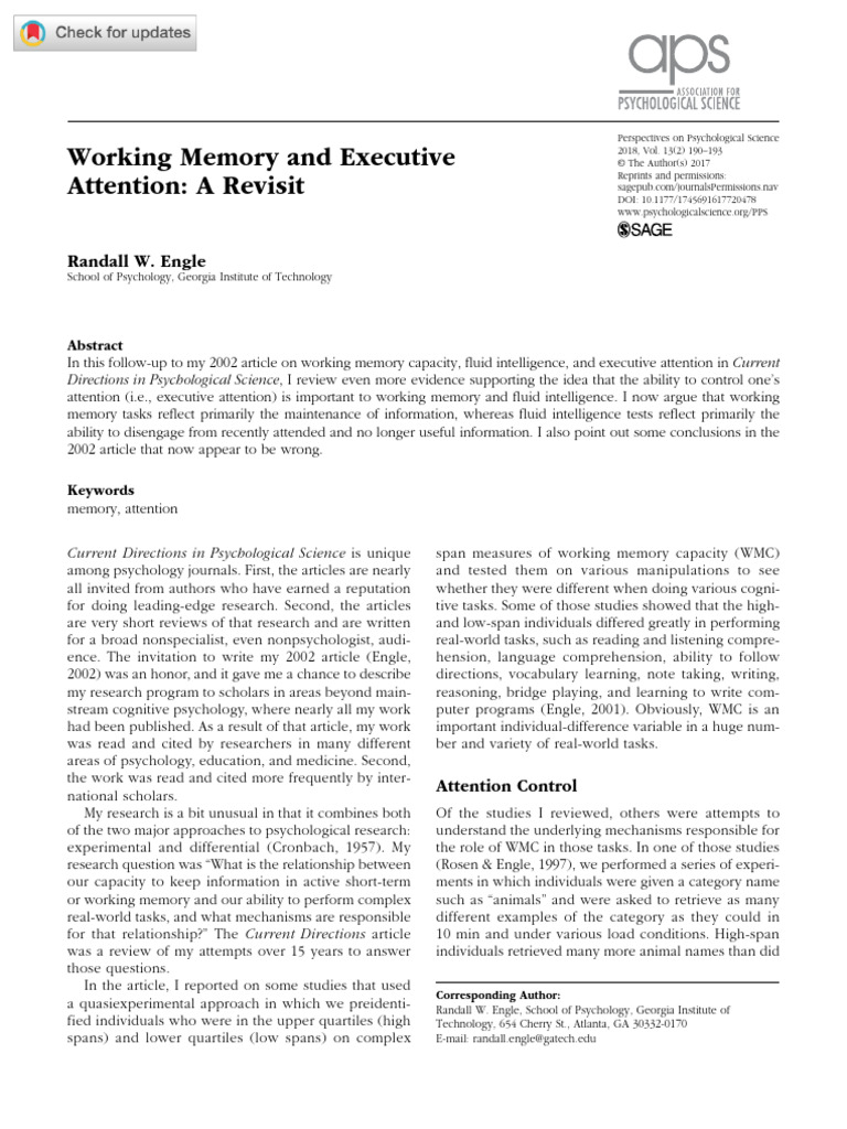 Working Memory and Attention Control Insights | PDF | Working Memory ...