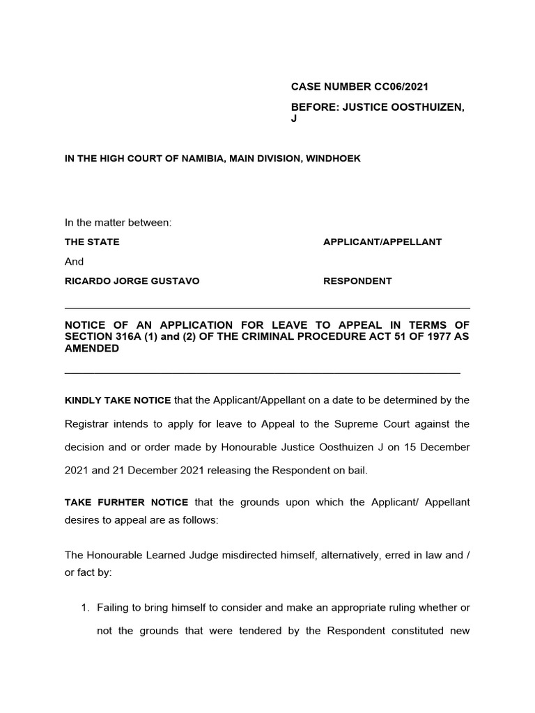 Leave To Appeal-Gustavo | Download Free PDF | Bail | Criminal Procedure ...