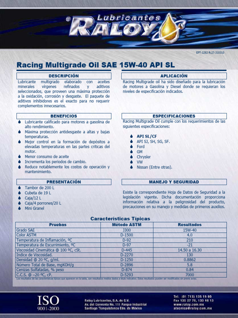 HT Racing Multigrade Oil SAE 15W40 SL | PDF | Lubricante