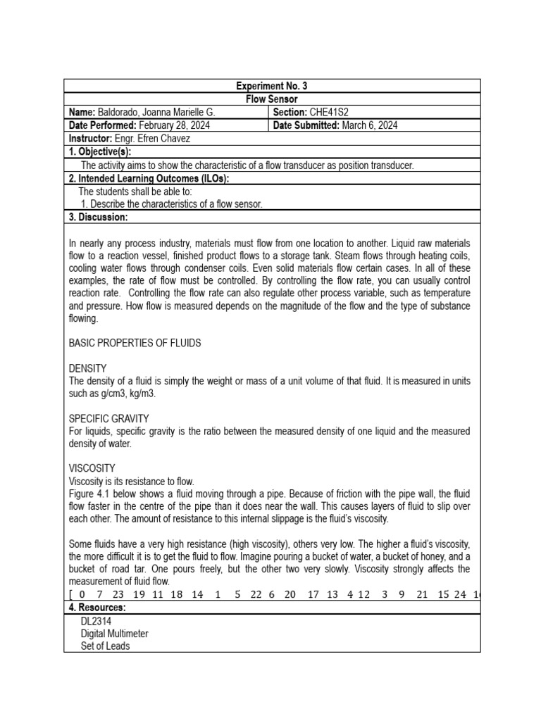 Experiment 3 Flow Sensor | PDF | Density | Fluid Dynamics