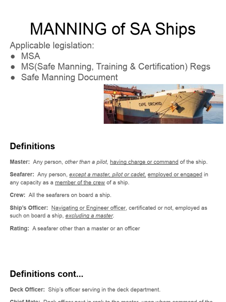Manning of SA Ships PPT | PDF | Navigation | Water Transport