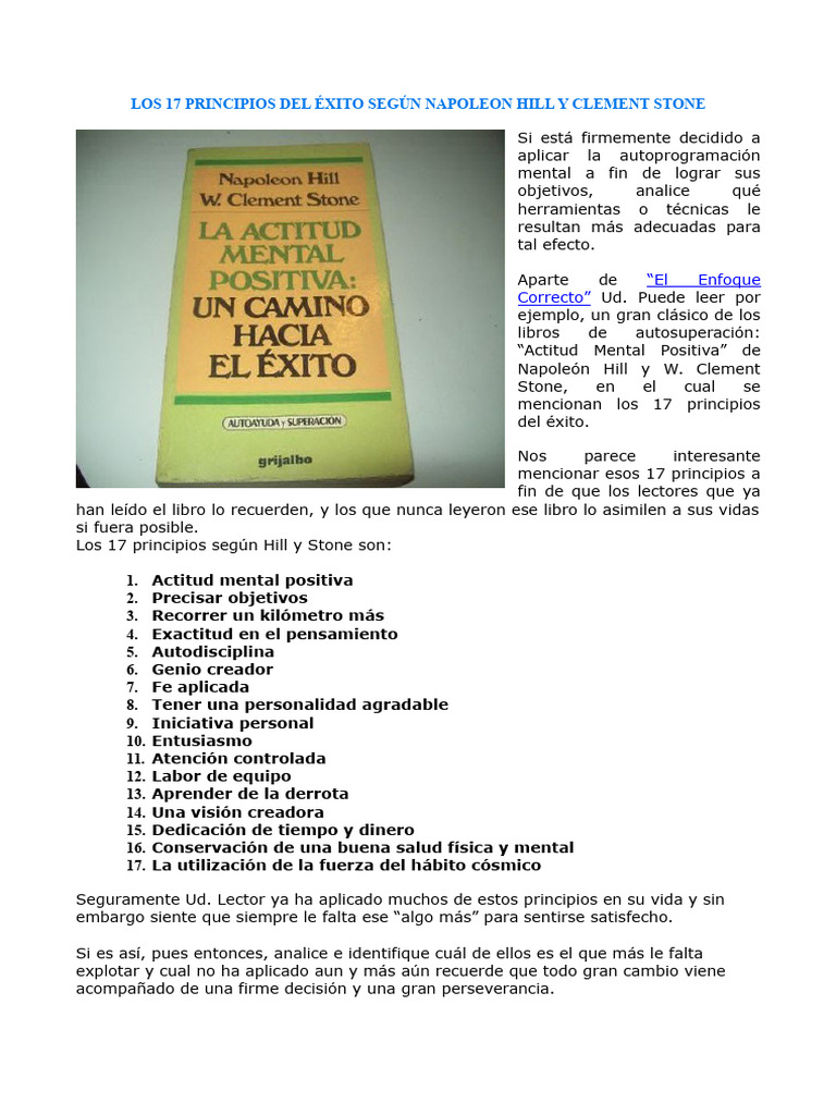 Toaz - Info Los 17 Principios Del Exito Segun Napoleon Hill y Clement Stone PR | PDF | Mente ...