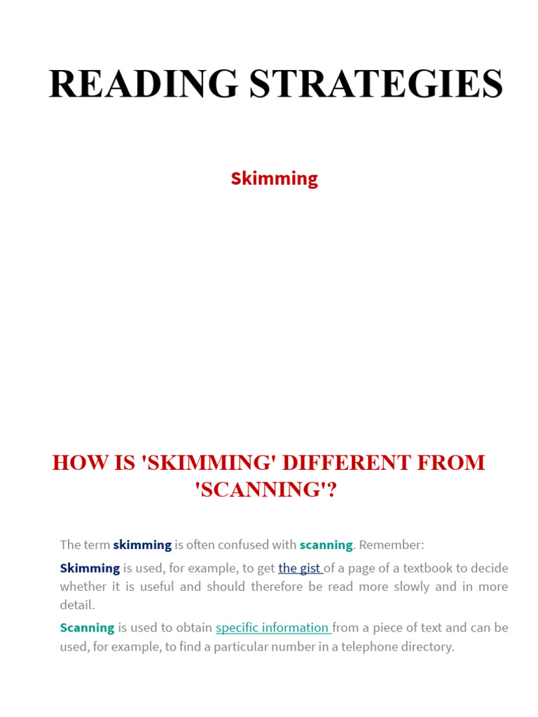 Skimming and Scanning | PDF | Speed Reading | Cognition