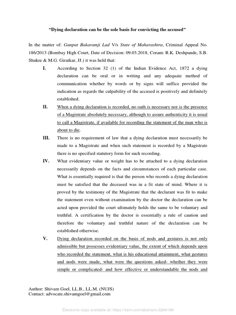 Dying Declaration Can Be The Sole Basis For Convicting The Accused ...