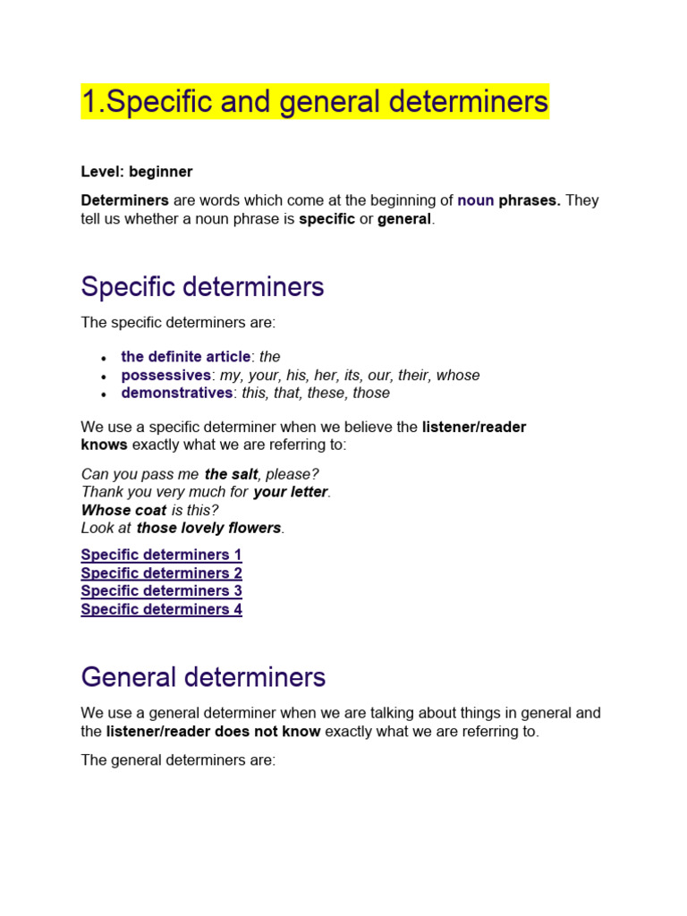 Determiners and Quantifier | PDF | Grammatical Number | Morphology