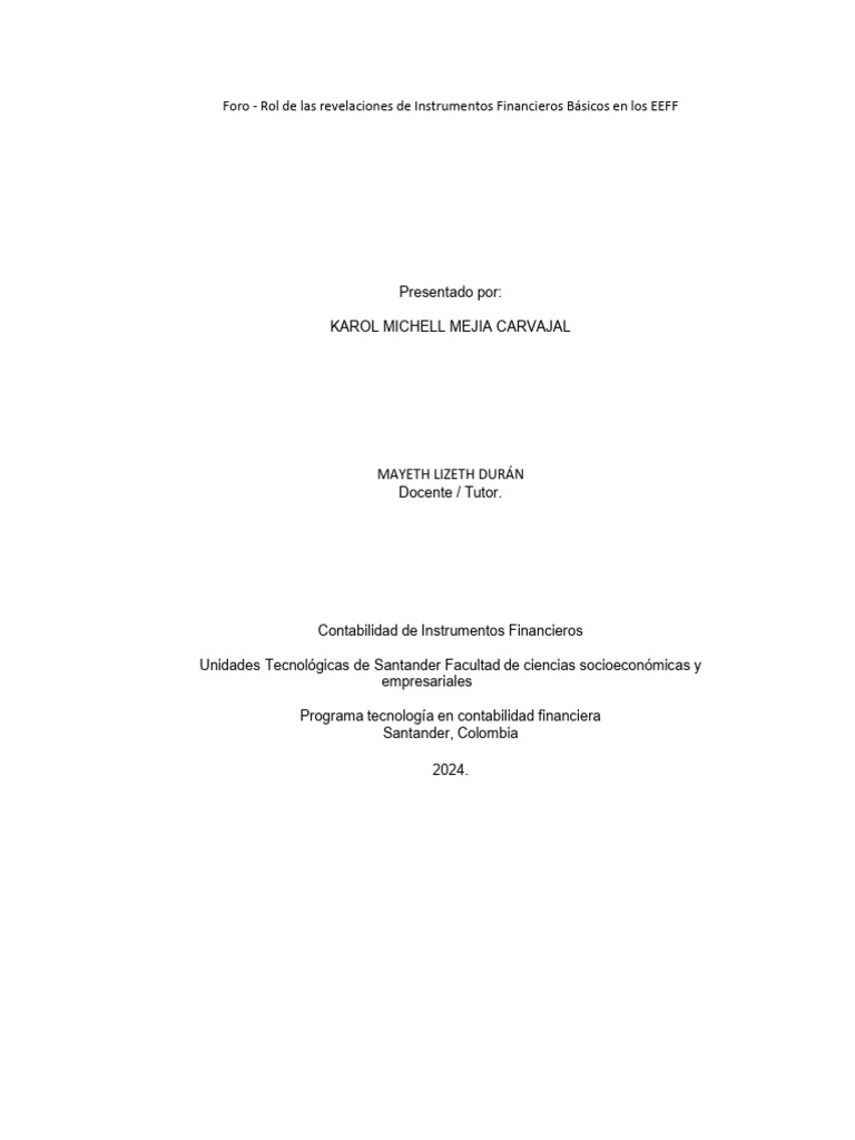 FORO - Rol de Las Revelaciones de Instrumentos Financieros Básicos en Los EEFF | PDF ...