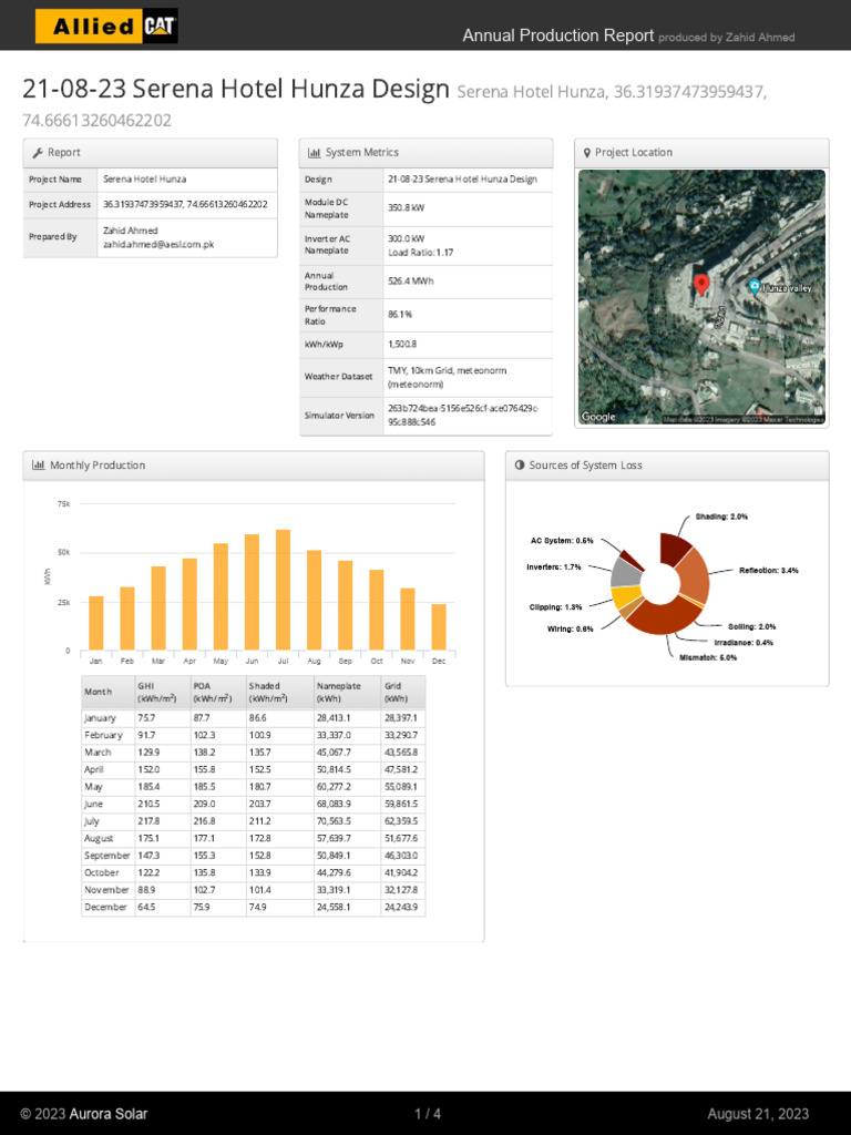 350kW Serena Hunza Helioscope Simulation | PDF | Solar Energy ...
