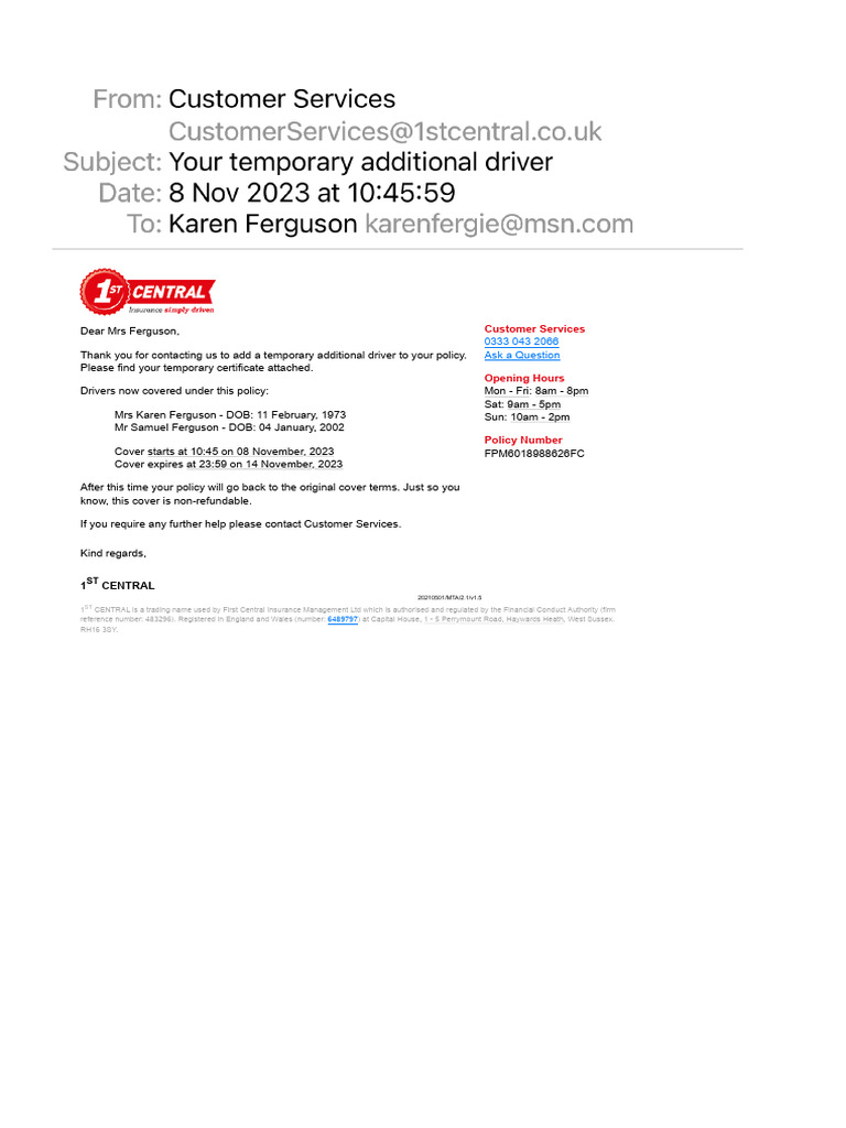 Temporary Driver Insurance Notice | PDF | Insurance