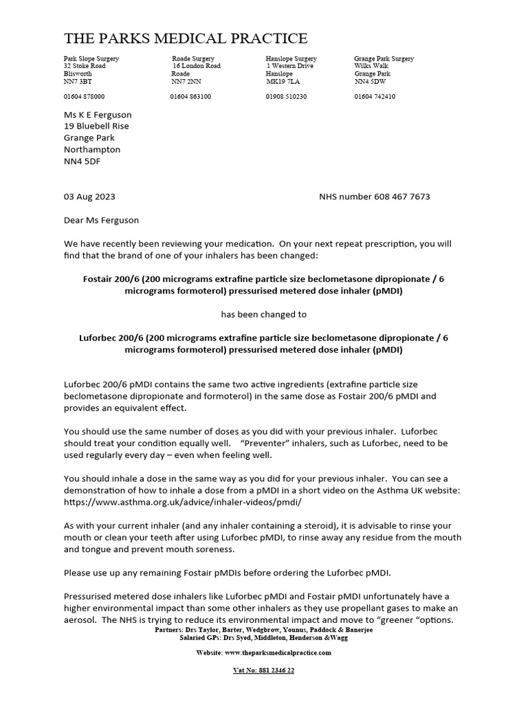 Letter To Patients | PDF | Dose (Biochemistry) | Chemistry