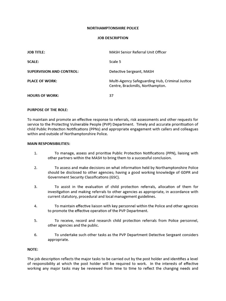 MASH Senior Referral Officer 2 | PDF | Knowledge | Police