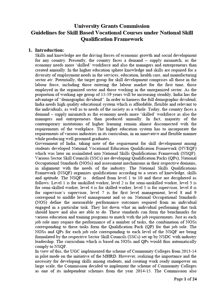 UGC Guidelines for NSQF Vocational Courses | PDF | Vocational Education ...