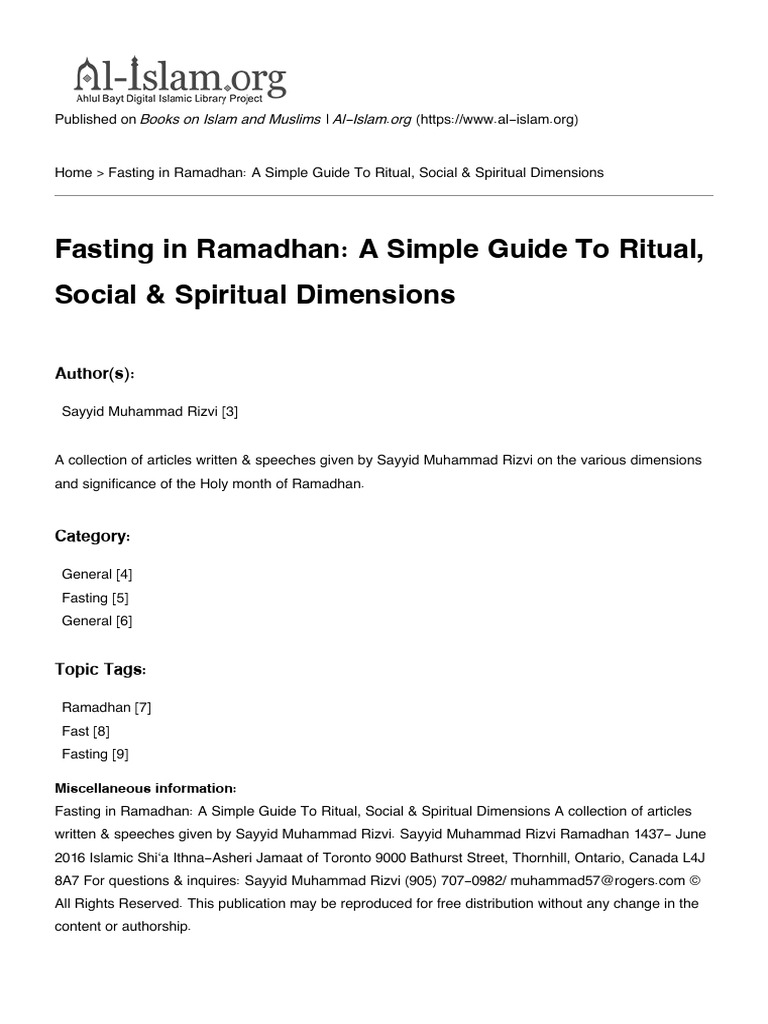 Fasting in Ramadhan - A Simple Guide To Ritual, Social & - Spiritual ...