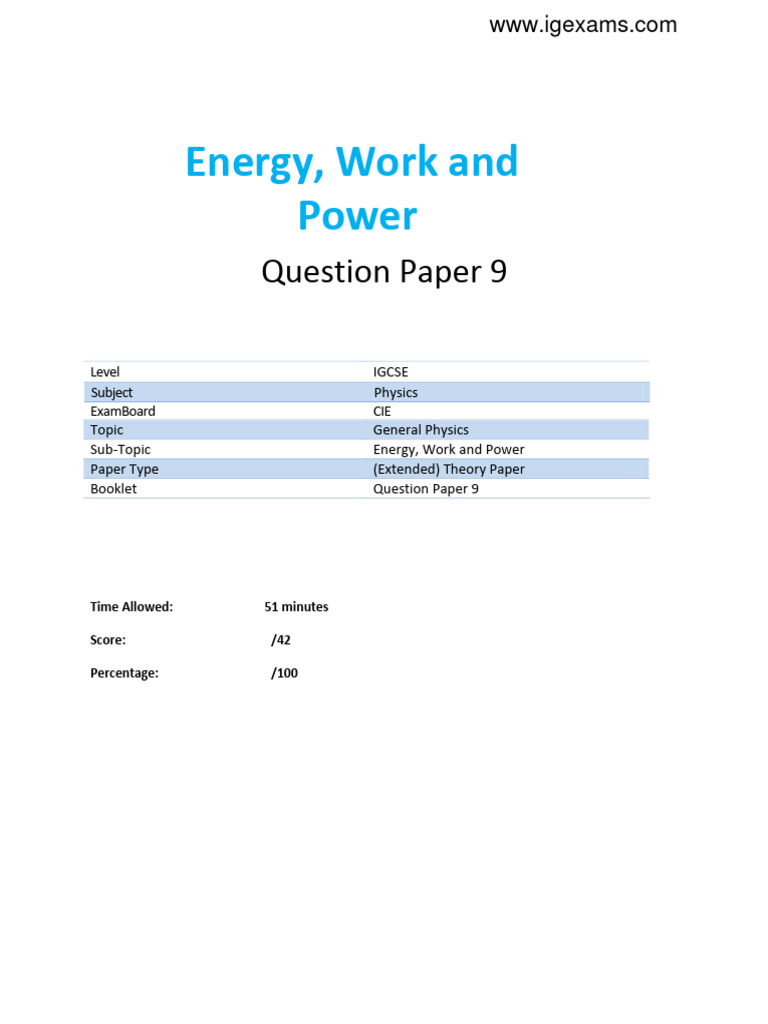 Energy Work and Power QP 9 | PDF | Potential Energy | Physical Quantities