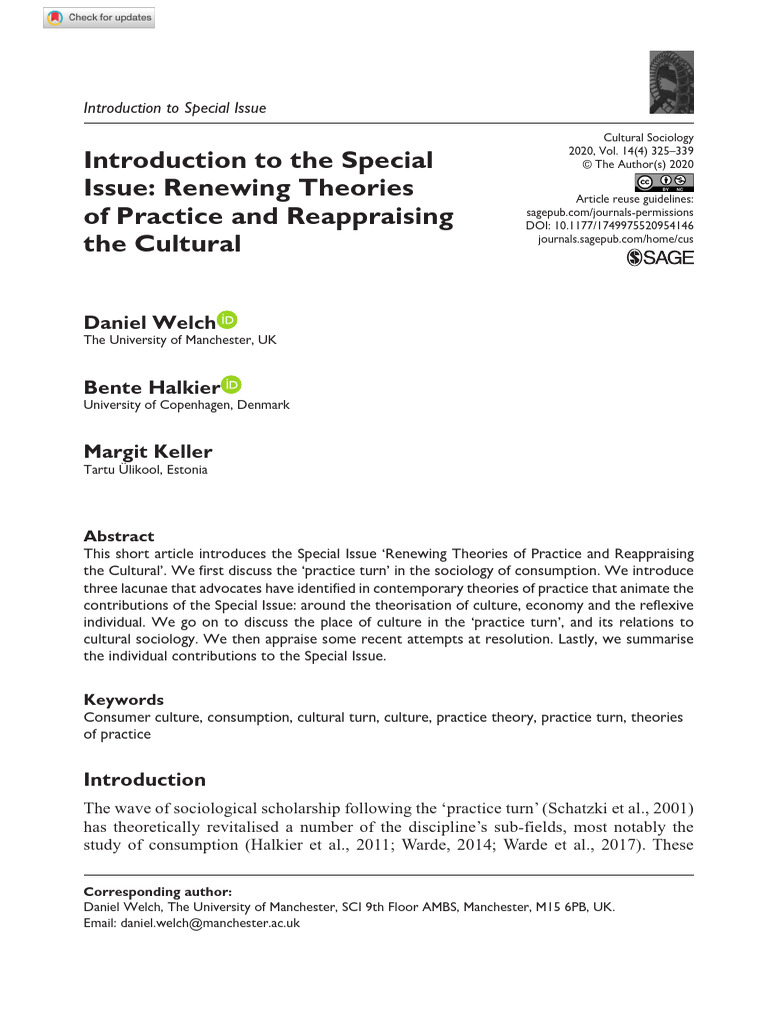 WELCH - Introduction to the special issue. Renewing Theories of Practice and Reappraising the ...