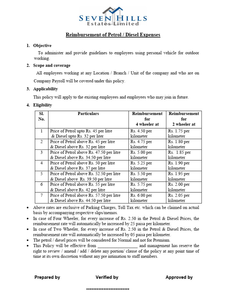 Employee Fuel Reimbursement Policy | PDF | Diesel Fuel | Gasoline