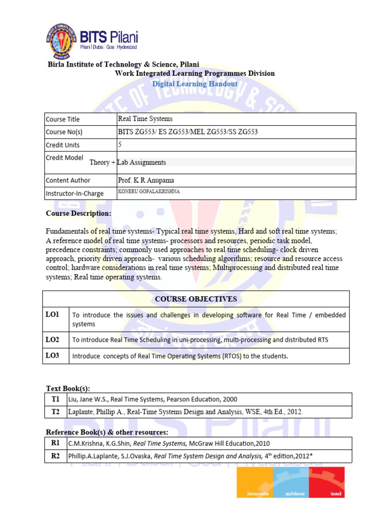Bits ZG553 Course Handout Jan-June24 KGK | PDF | Scheduling (Computing) | Classes Of Computers