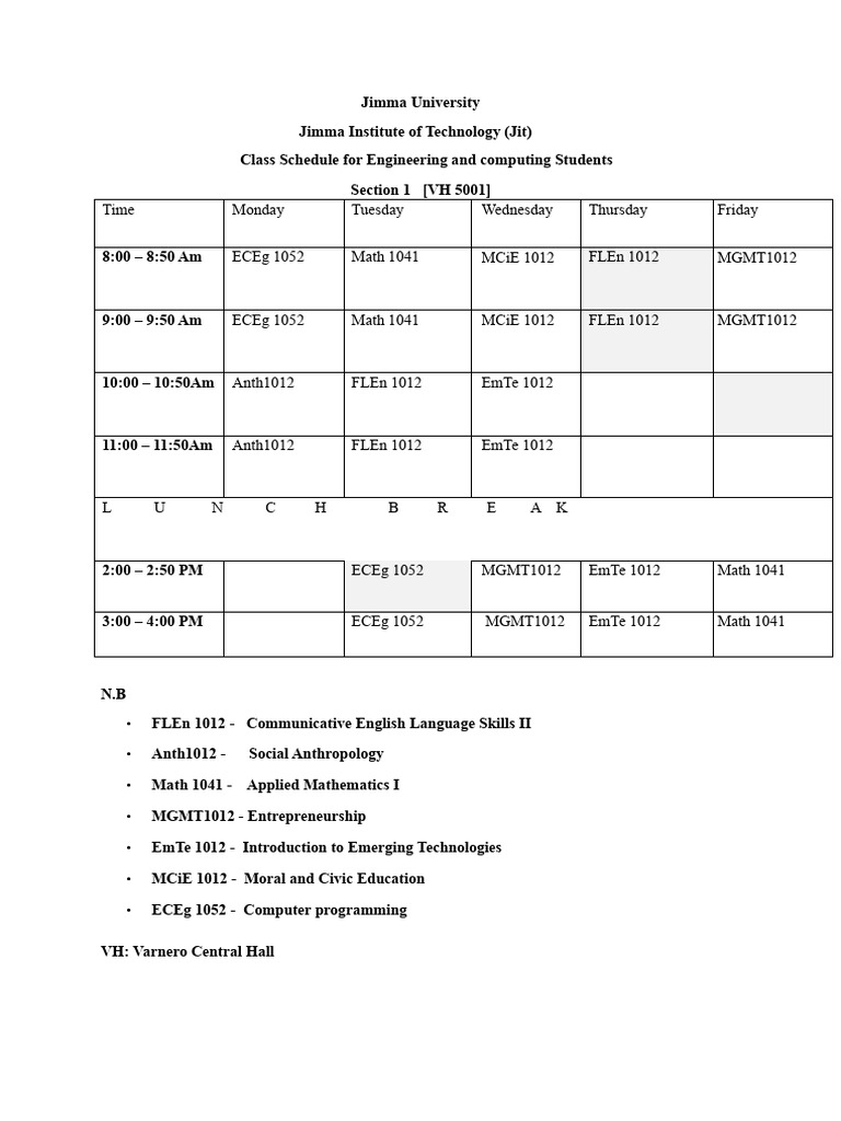 Engineering and Computing Students Second Semister Class Schedule | PDF | Mathematics | Engineering