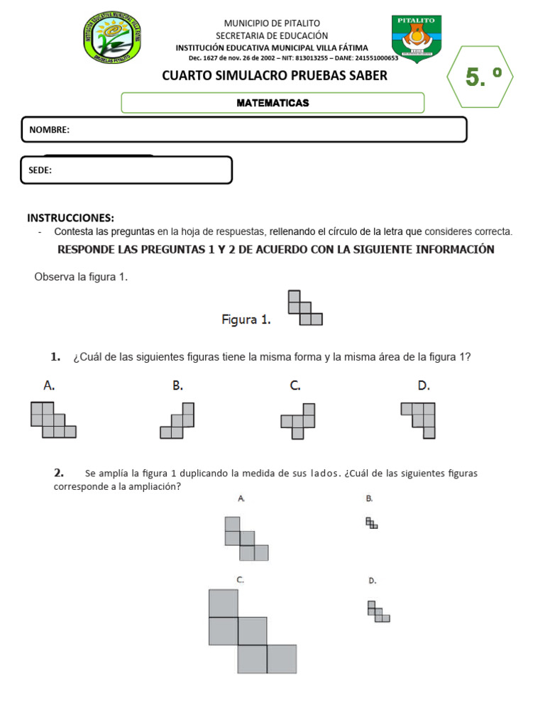 Cuarta Simulacro Pruebas Saber Grado 5° | PDF