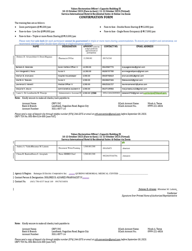 Editable Confirmation Form-VRP (1) | PDF | Service Industries