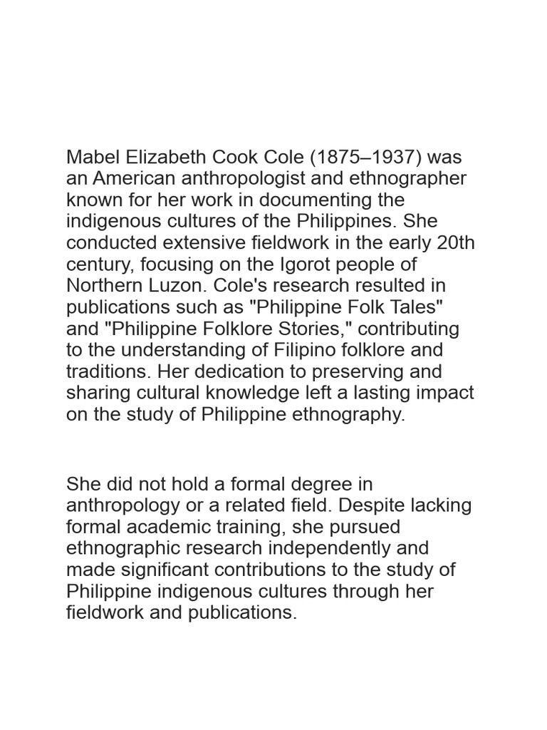 Mabel E. Cook Cole: Ethnographer of Igorot | PDF