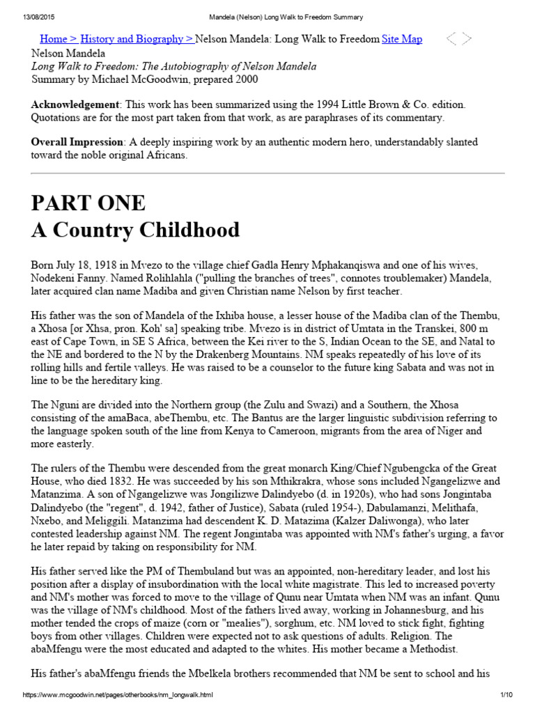 Summary of Mandela's Long Walk to Freedom | PDF | Nelson Mandela ...