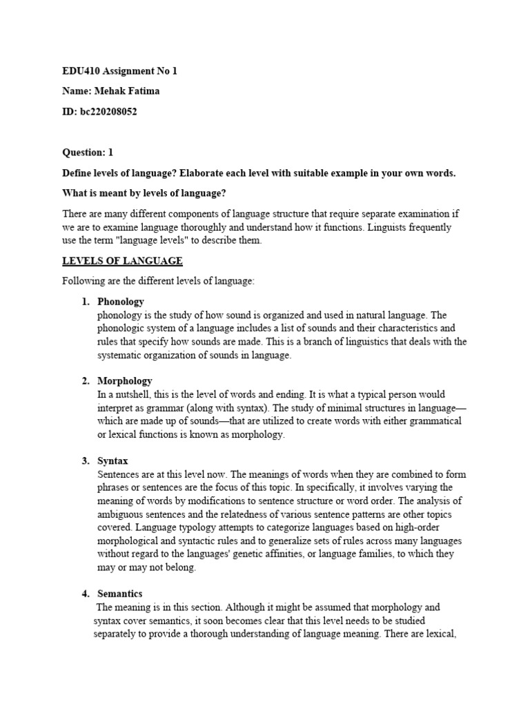 EDU410 Assignment No 1 | PDF | Semantics | Syntax